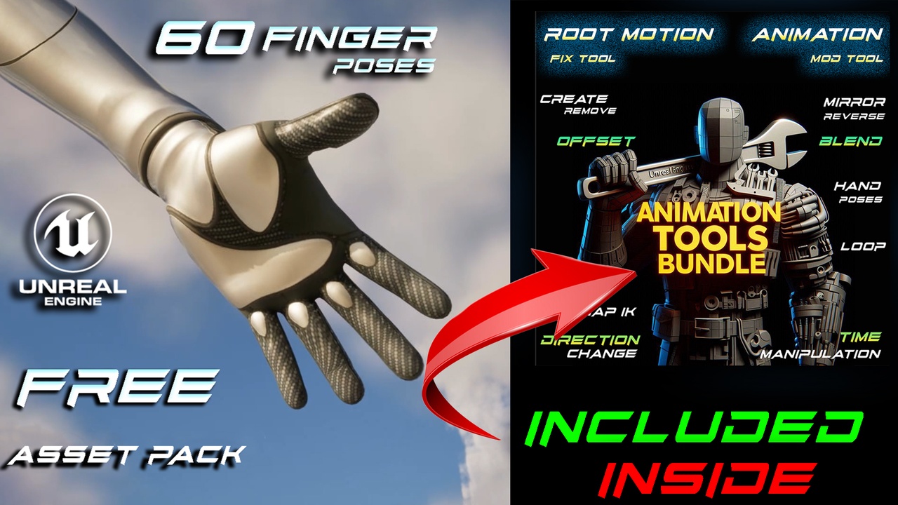 Unreal Engine – 60 FREE Finger Poses Animations Pack UE10042 - cheapcg